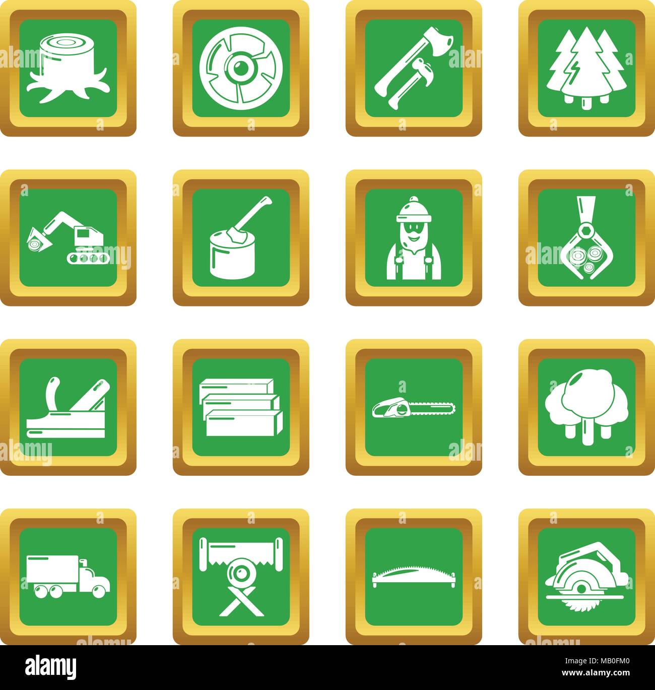 Timber industry icons set green square vector Stock Vector Image & Art ...