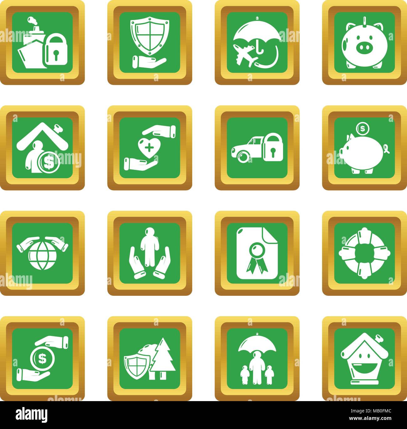 Insurance icons set green square vector Stock Vector Image & Art - Alamy