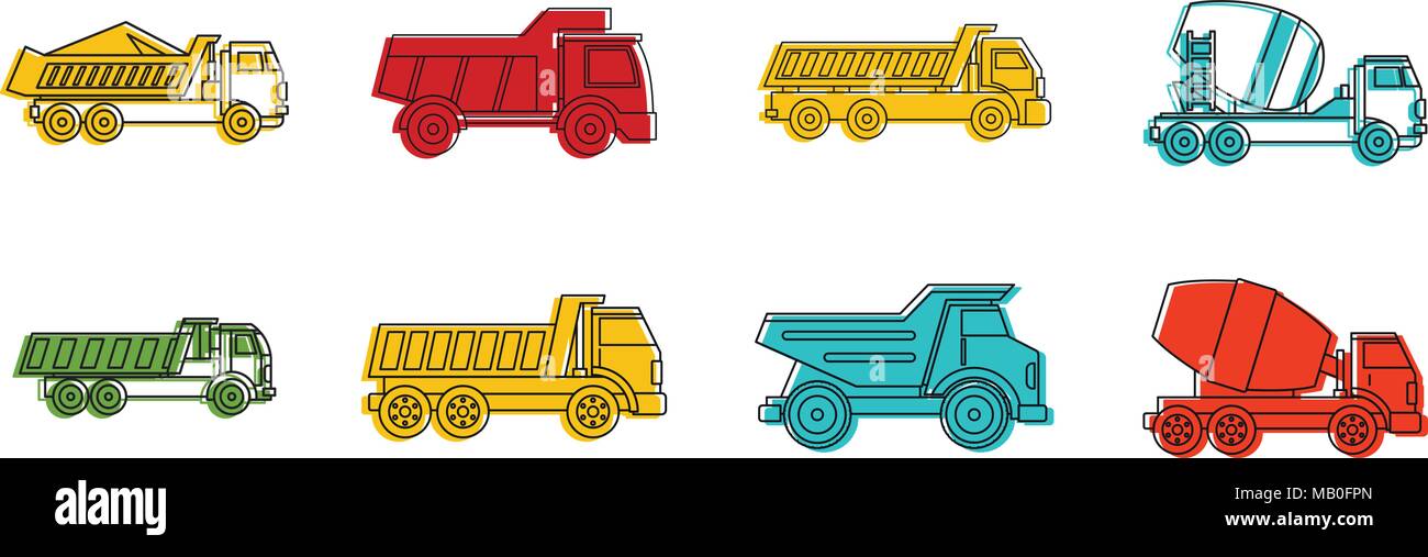 Construction truck icon set, color outline style Stock Vector Image ...