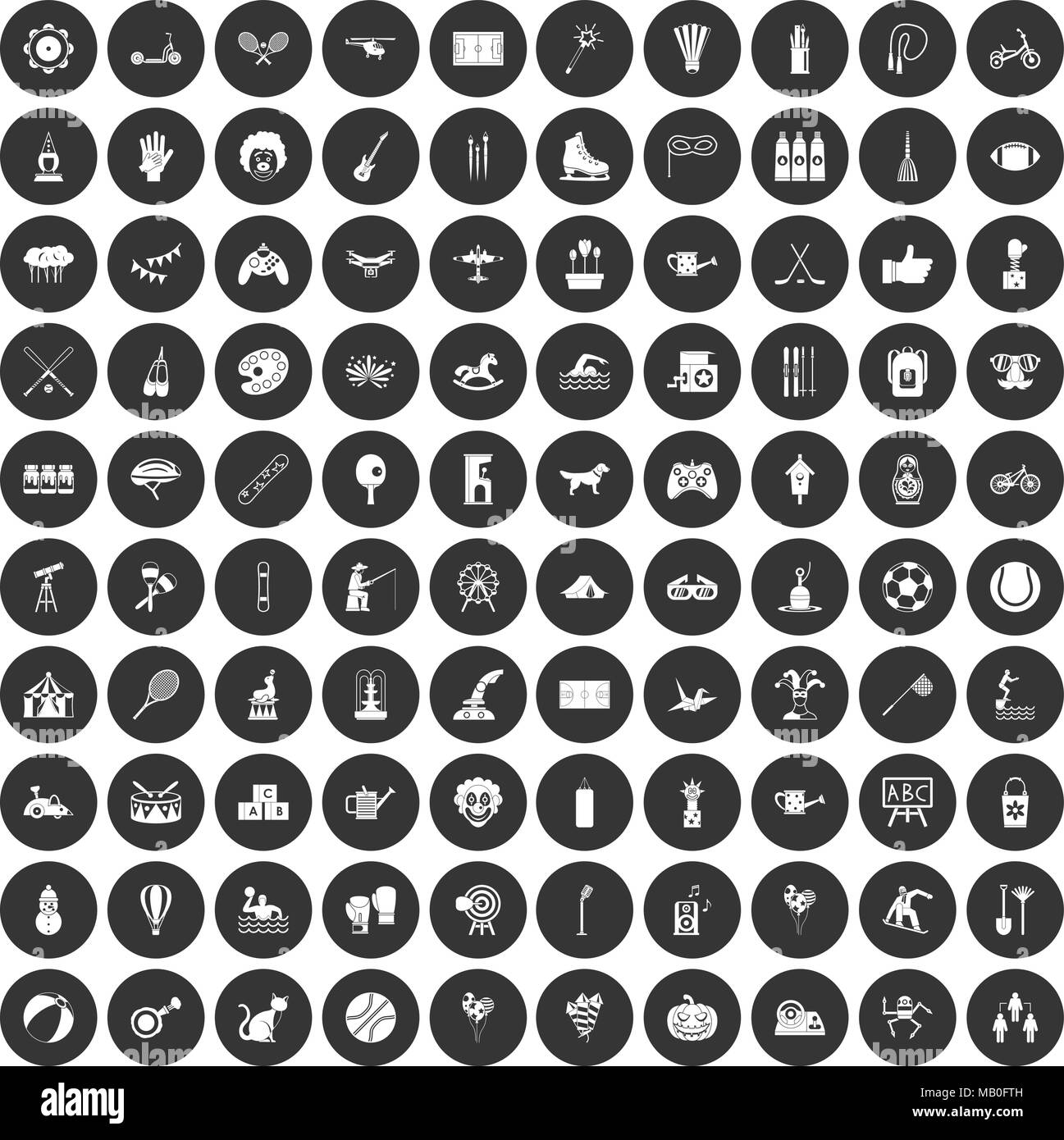 100 kids activity icons set black circle Stock Vector Image & Art - Alamy