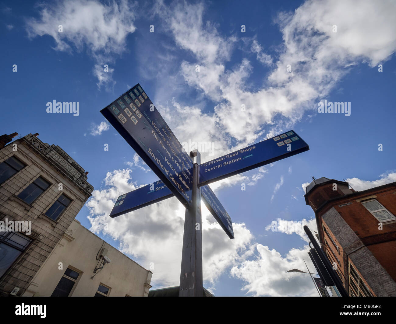 SOUTHEND-ON-SEA, ESSEX, UK - MARCH 29, 2018: Signpost in Southend-on ...