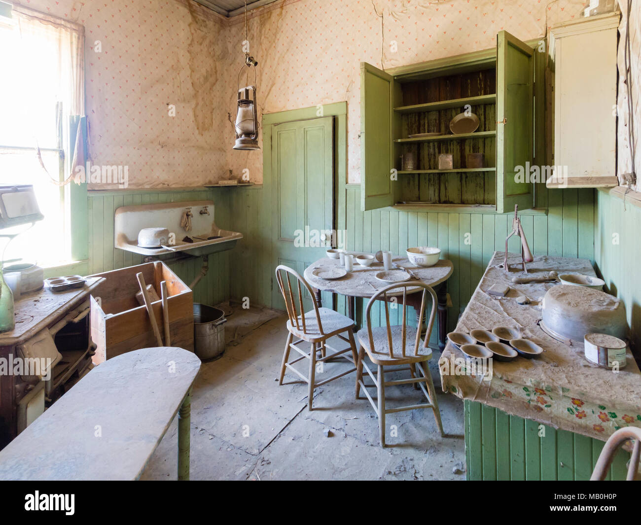 Look inside the abandoned, desolate kitchen of a house at Bodie State ...