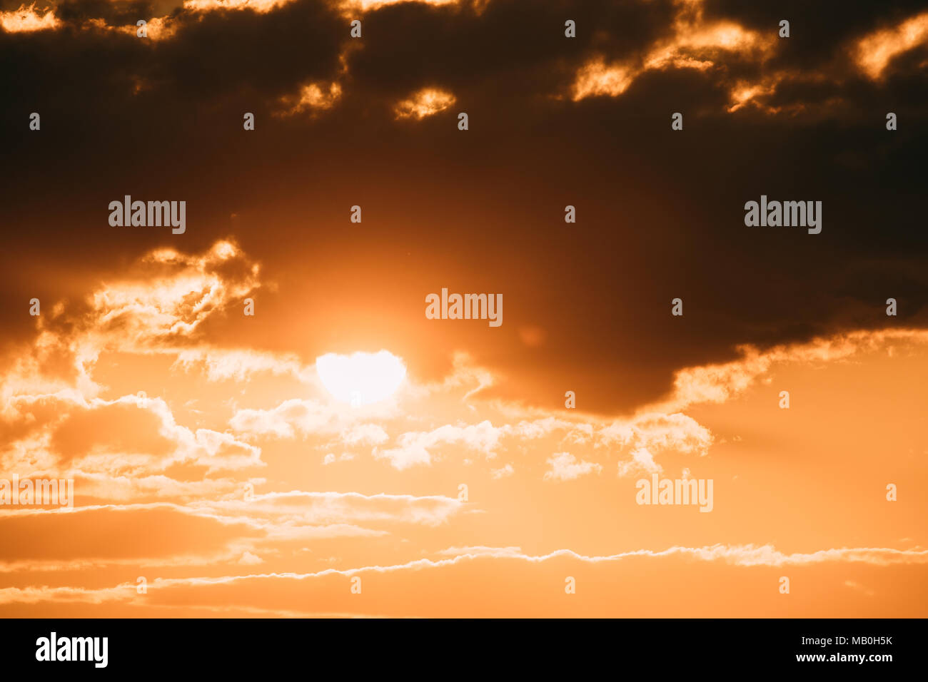 Bright Orange And Yellow Warm Colors Sun In Sunset Sunrise Sky ...