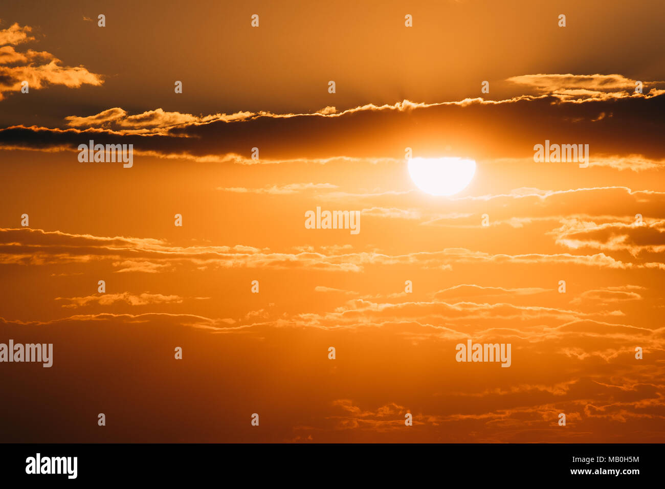 Bright Orange And Yellow Warm Colors Sun In Sunset Sunrise Sky ...