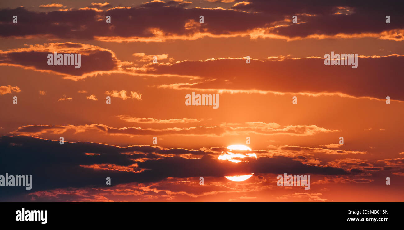 Bright Orange And Yellow Warm Colors Sun In Sunset Sunrise Sky ...