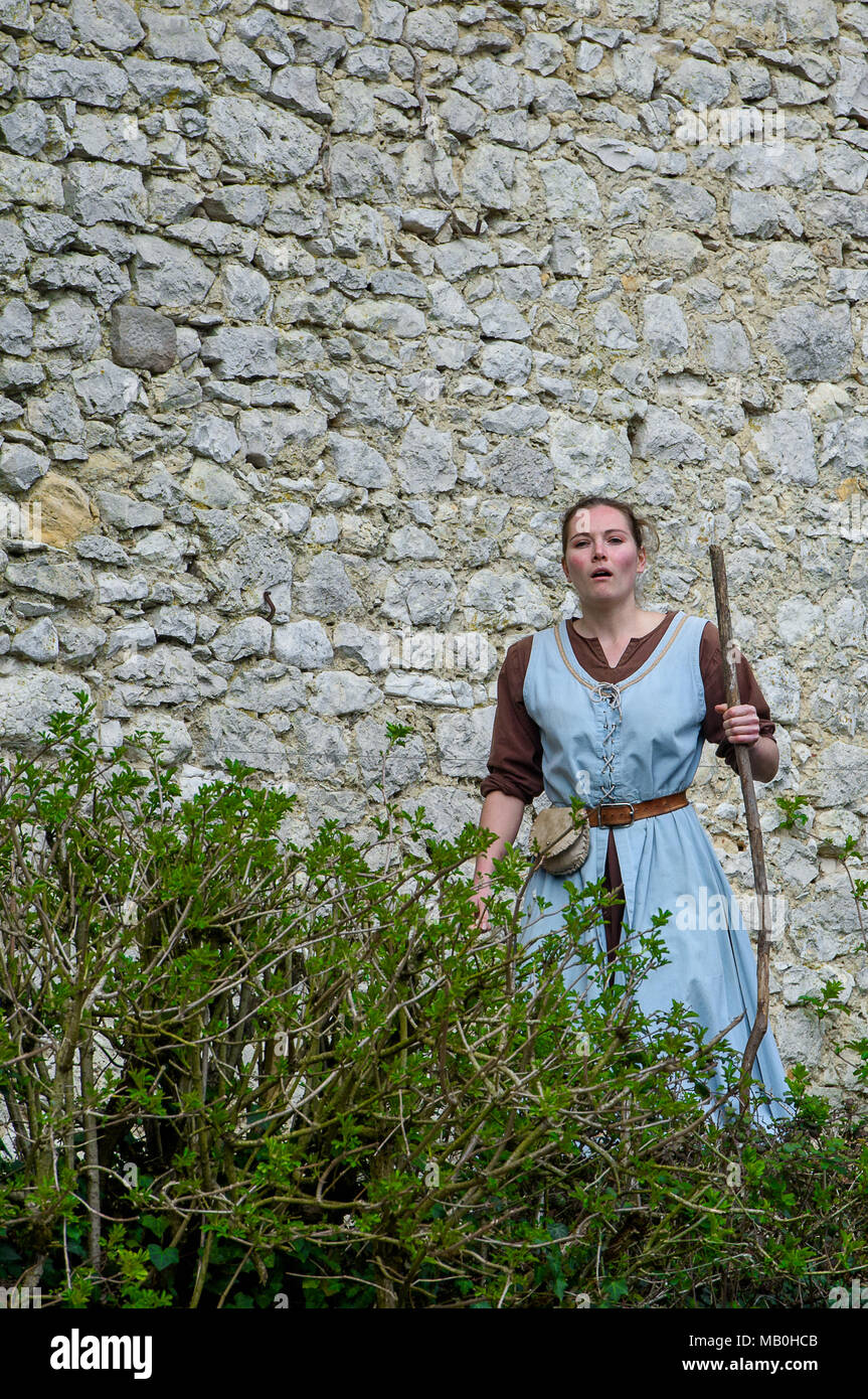 PROVINS, FRANCE - MARCH 31, 2018: Unidentified shepherdess in a blue ...