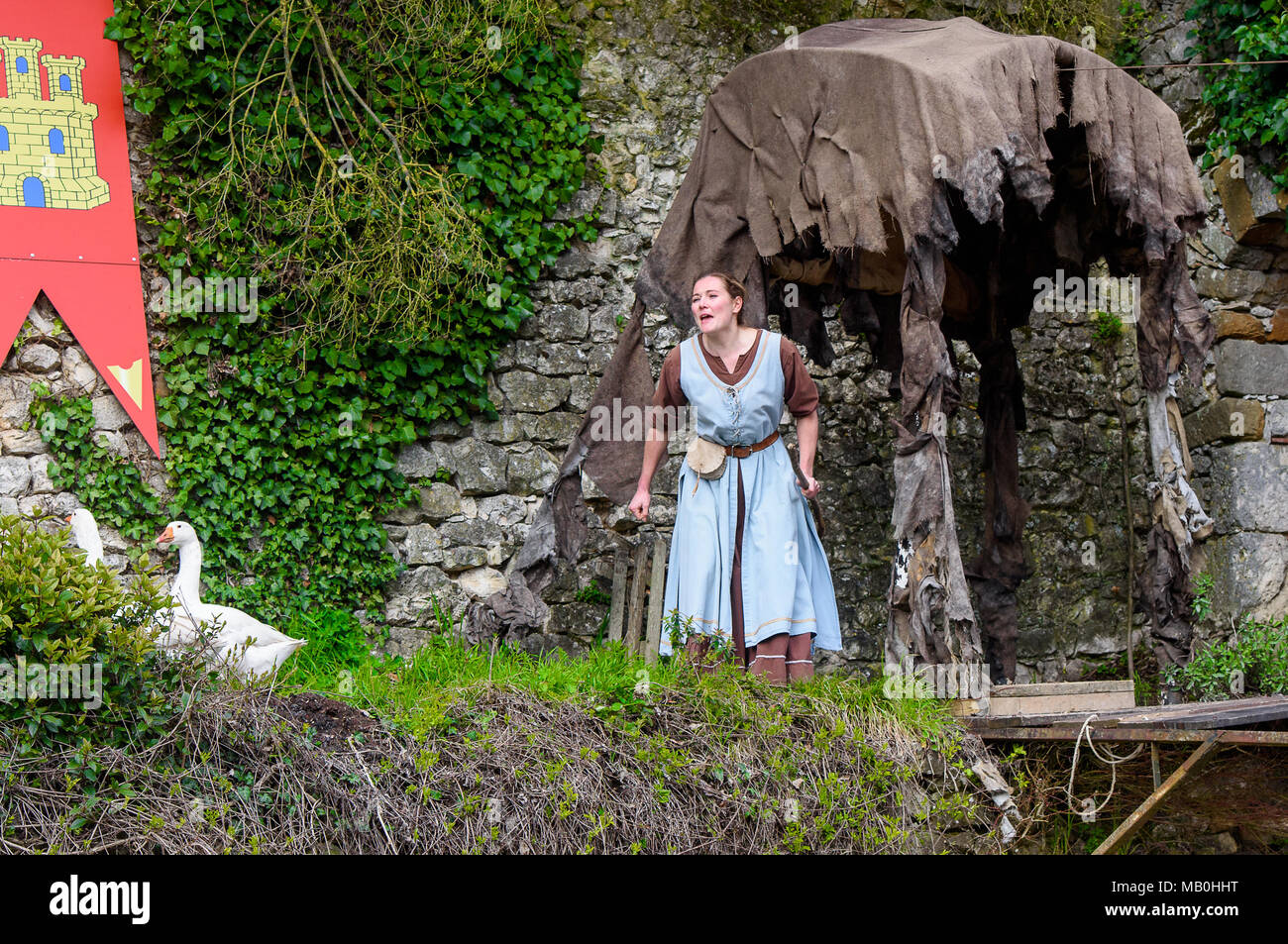 PROVINS, FRANCE - MARCH 31, 2018: Unidentified shepherdess in a blue ...