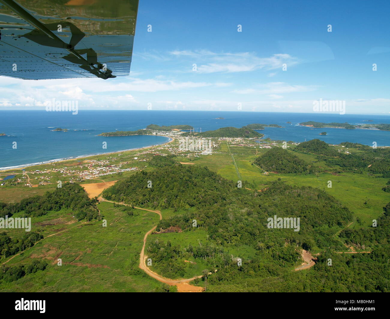 Aerial view of Indian Ocean and Aceh Jaya land from airplane Stock ...