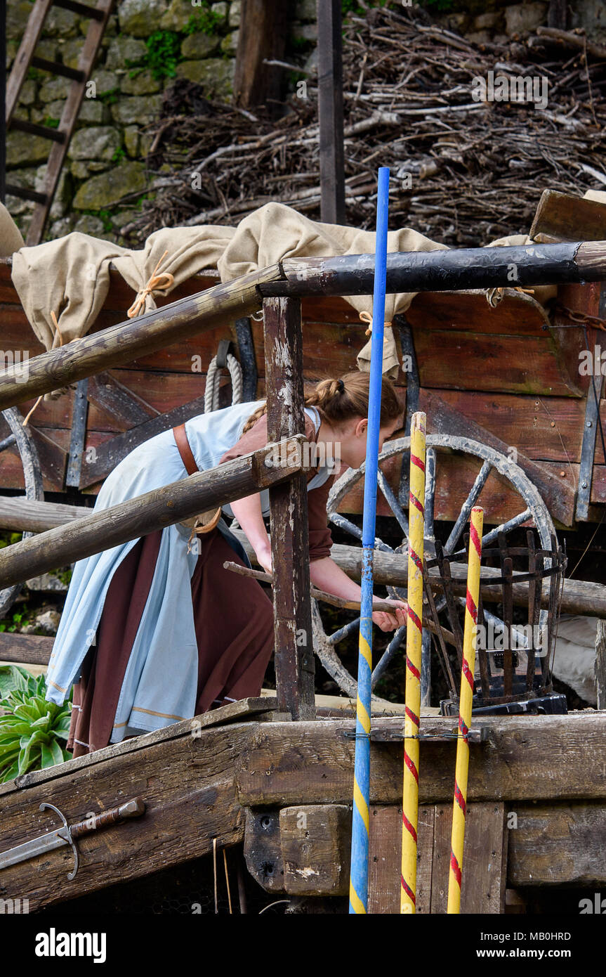 PROVINS, FRANCE - MARCH 31, 2018: Unidentified shepherdess in a blue ...