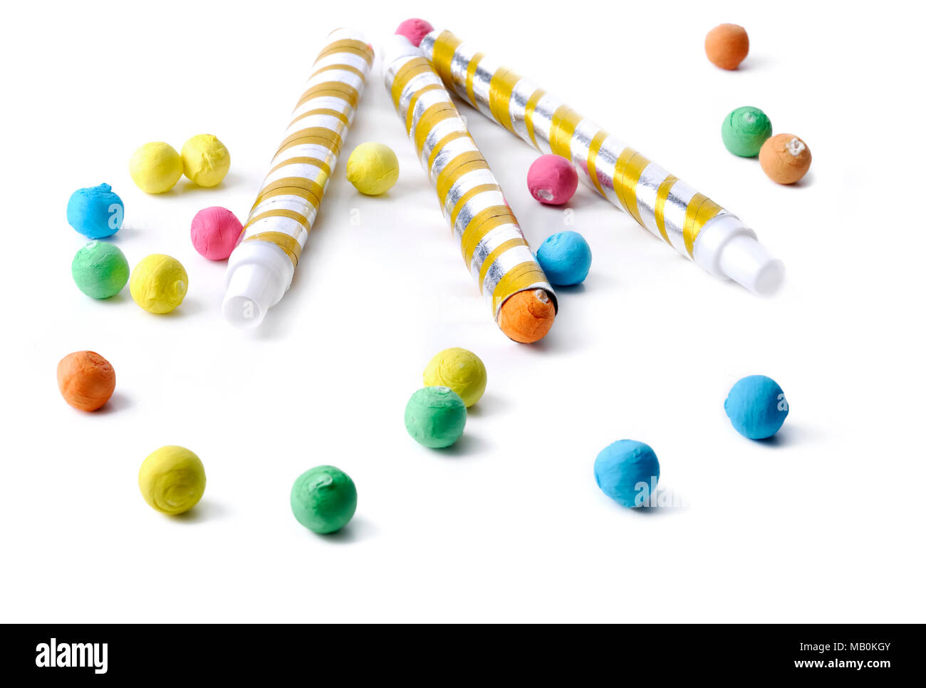 colorful balls and blowpipe isolated on white background Stock Photo ...