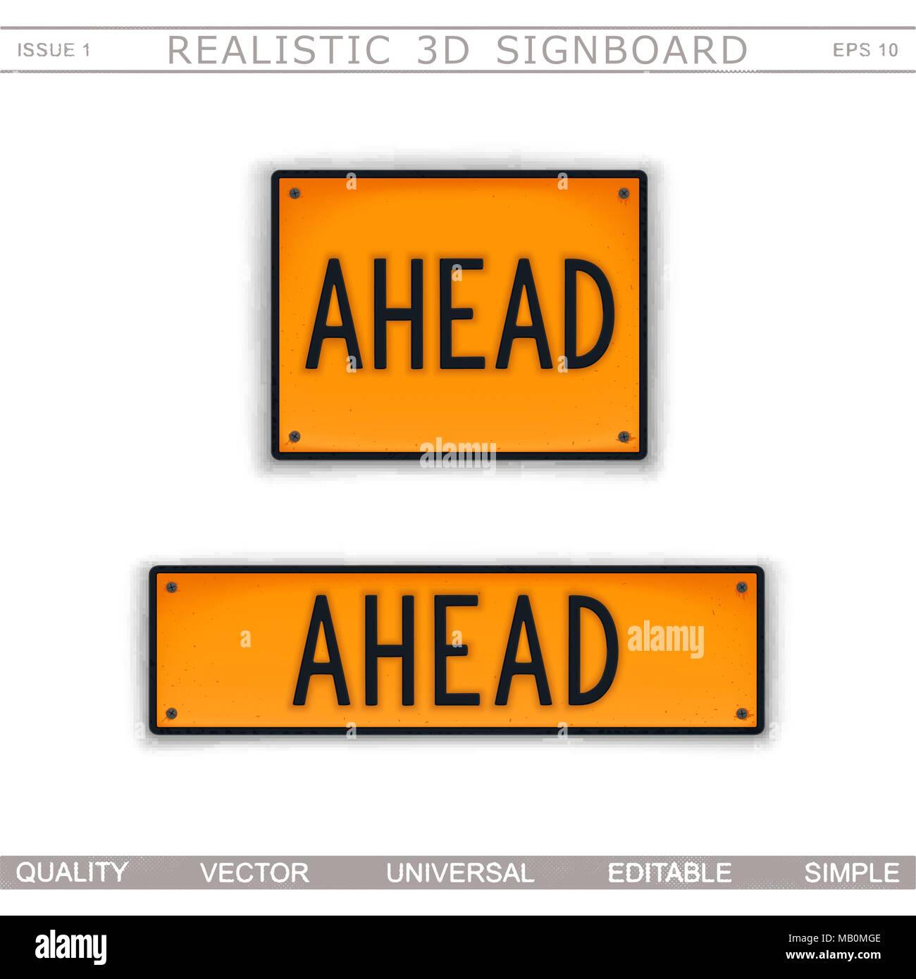 Ahead. Warning signs. 3D signboard. Top view. Vector design elements ...
