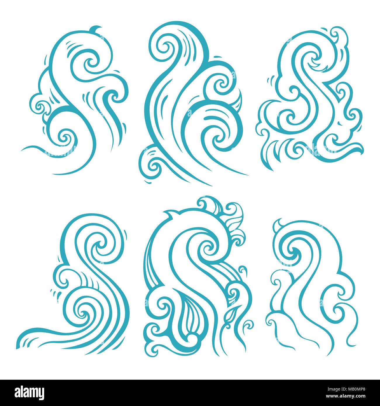 Ocean waves set isolated on white background, vector illustration Stock ...