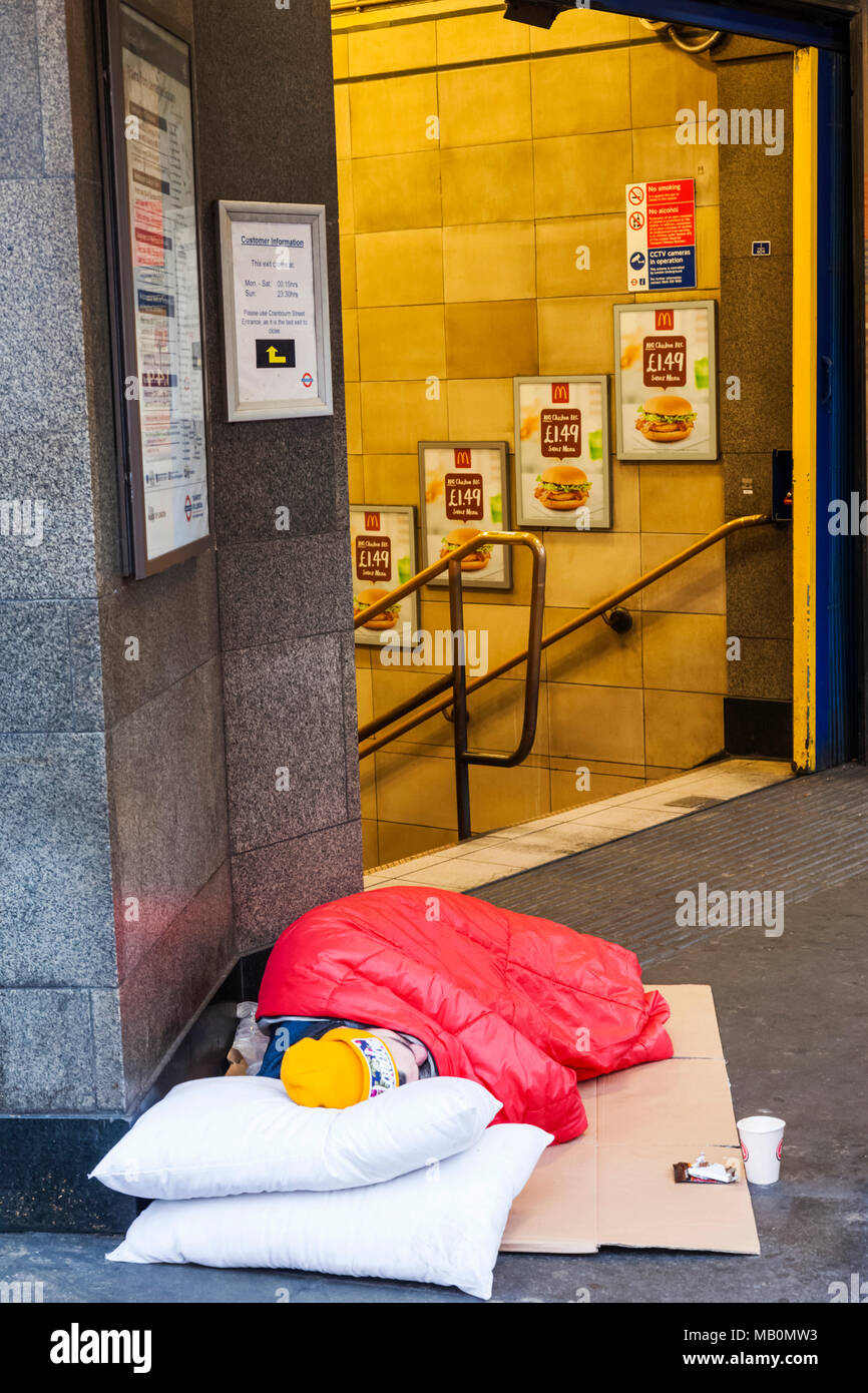 England, London, Soho, Rough Sleeper at Subway Entrance Stock Photo - Alamy