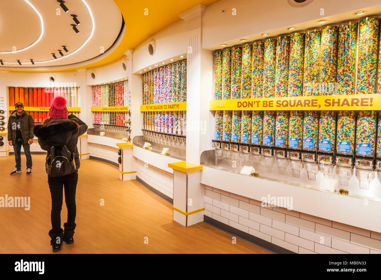 England, London, Leicester Square, M&M Store, Store Display of M&Ms ...