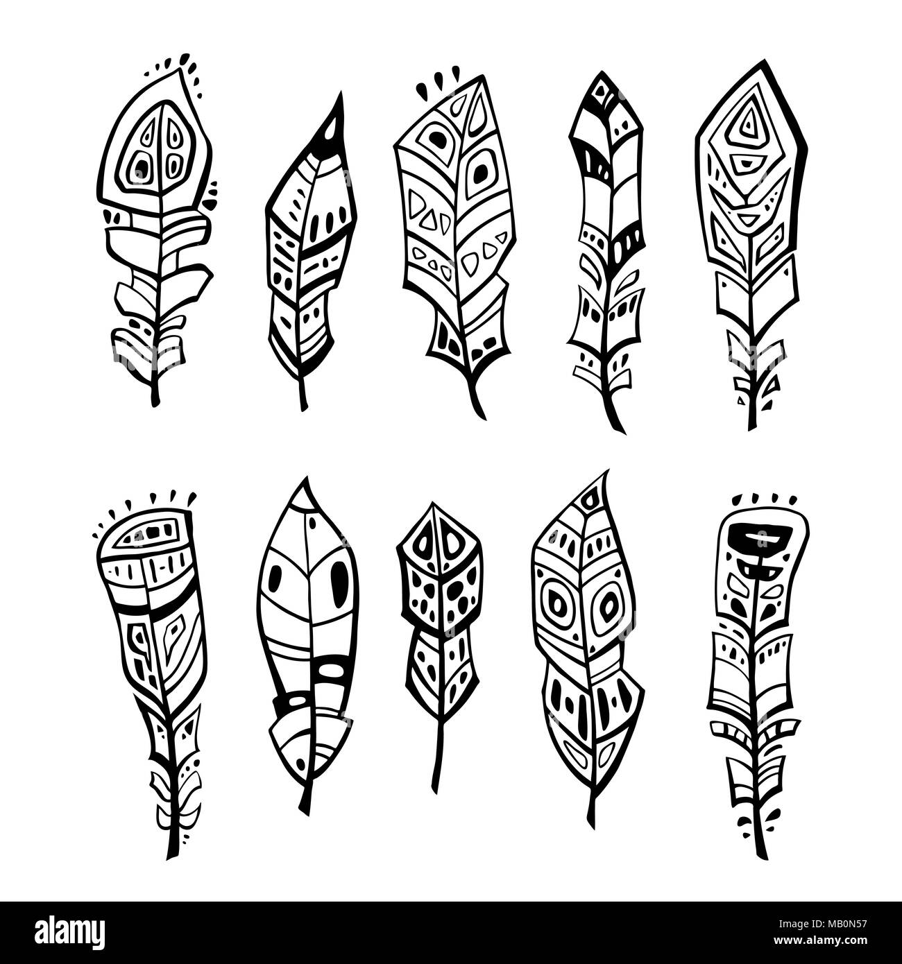 Vintage Feather vector set Stock Vector Image & Art - Alamy