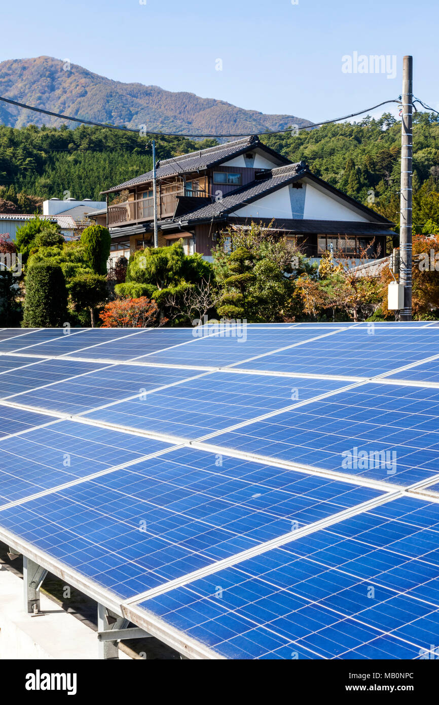 Japan, Hoshu, Yamanashi Prefecture, Kobuchizawa, Solar Panels Stock ...