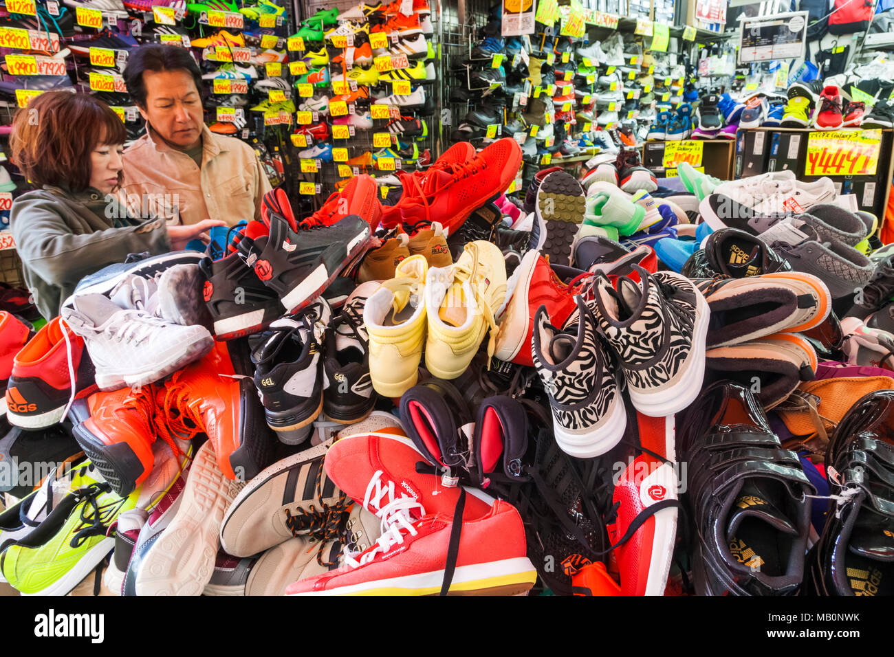 Japan, Hoshu, Tokyo, Ueno, Ameyoko Shopping Street, Store Display of ...