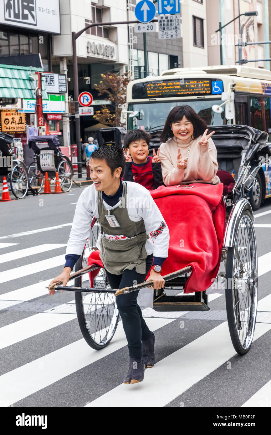 Japan, Hoshu, Tokyo, Asakusa, Mother and Daughter in Rickshaw Stock ...