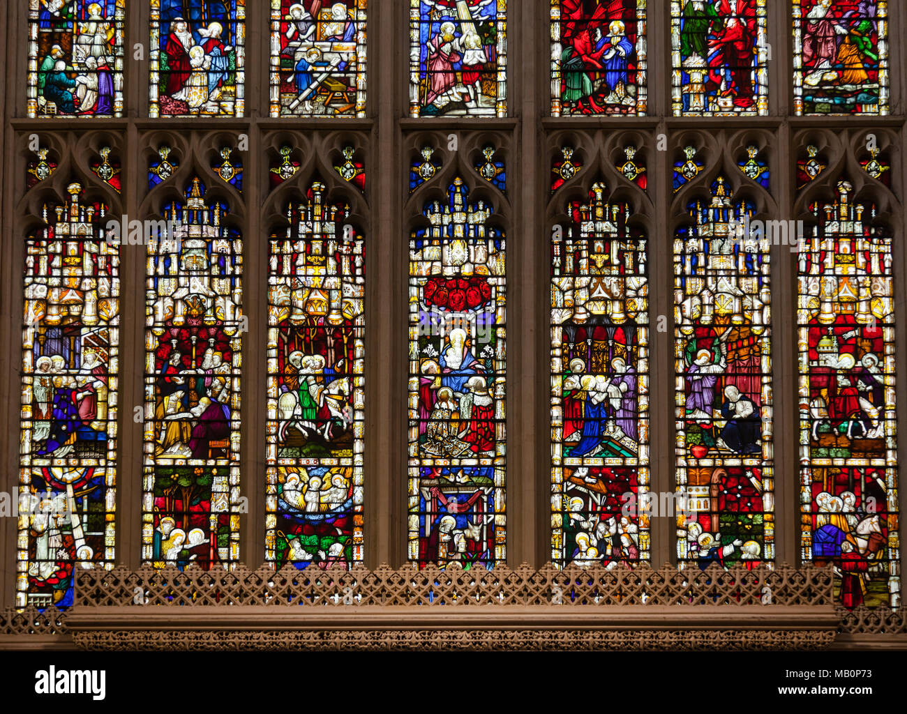BATH, UK - JUN 11, 2013: Stained glass window of the Abbey Church of ...