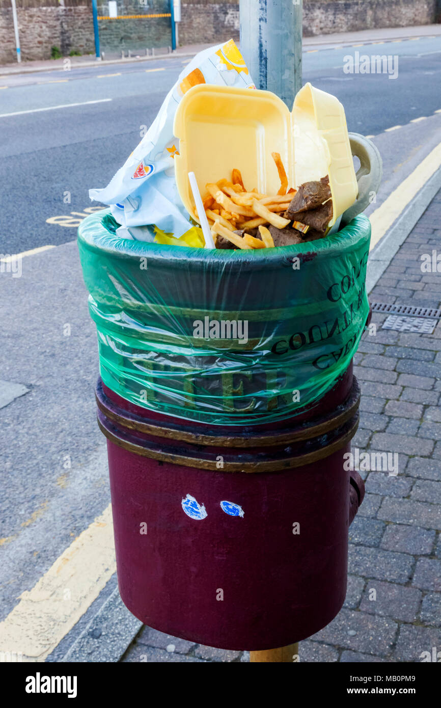 England, London, Discarded Junk Food in Overflowing Rubbish Bin Stock ...