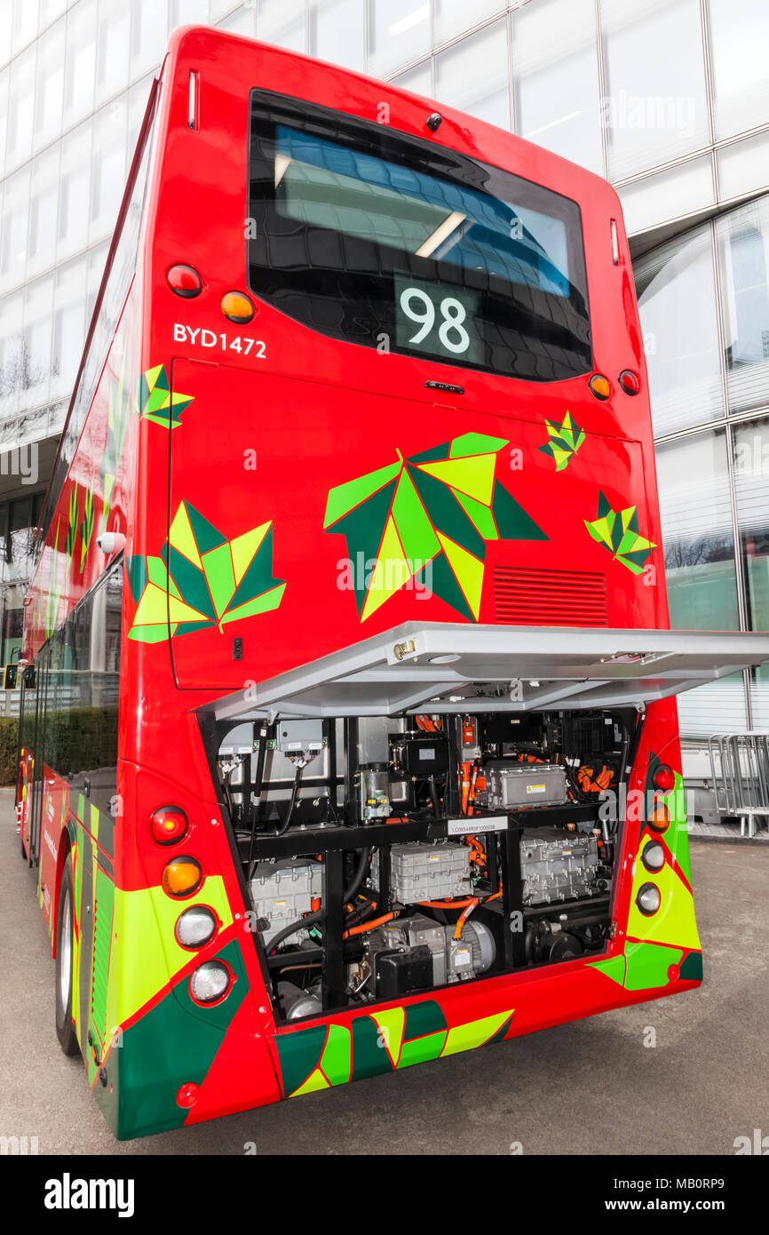 England, London, Electric Double decker Red Bus Stock Photo - Alamy