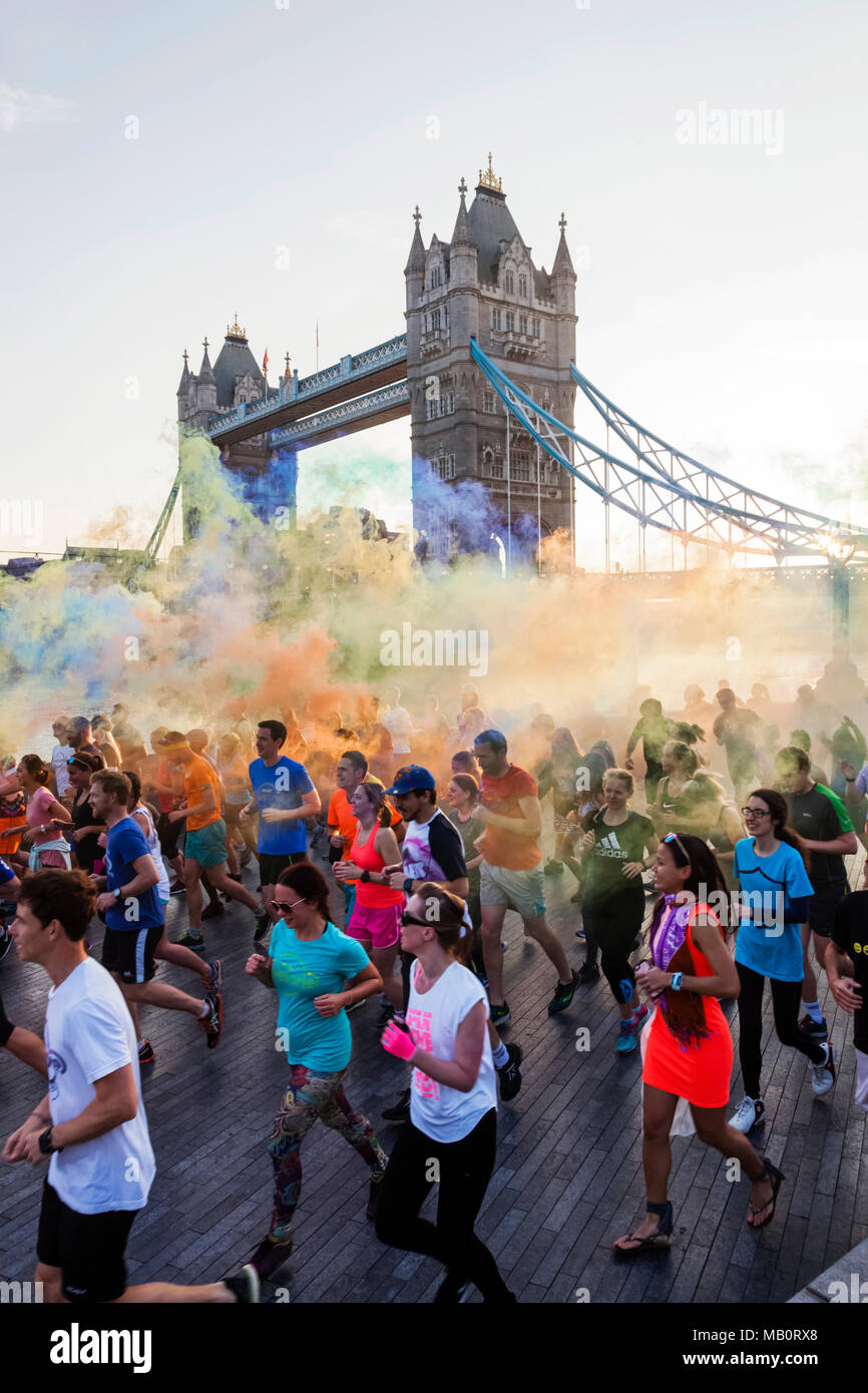 England, London, Tower Bridge and Fitness Group Running Stock Photo - Alamy