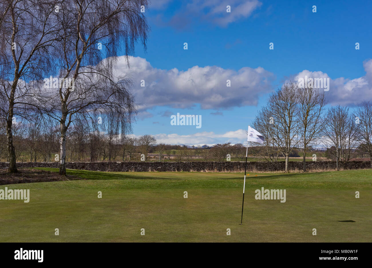 The Green and Pin Marker at Hole 1 of the Glens Course at Letham Grange ...