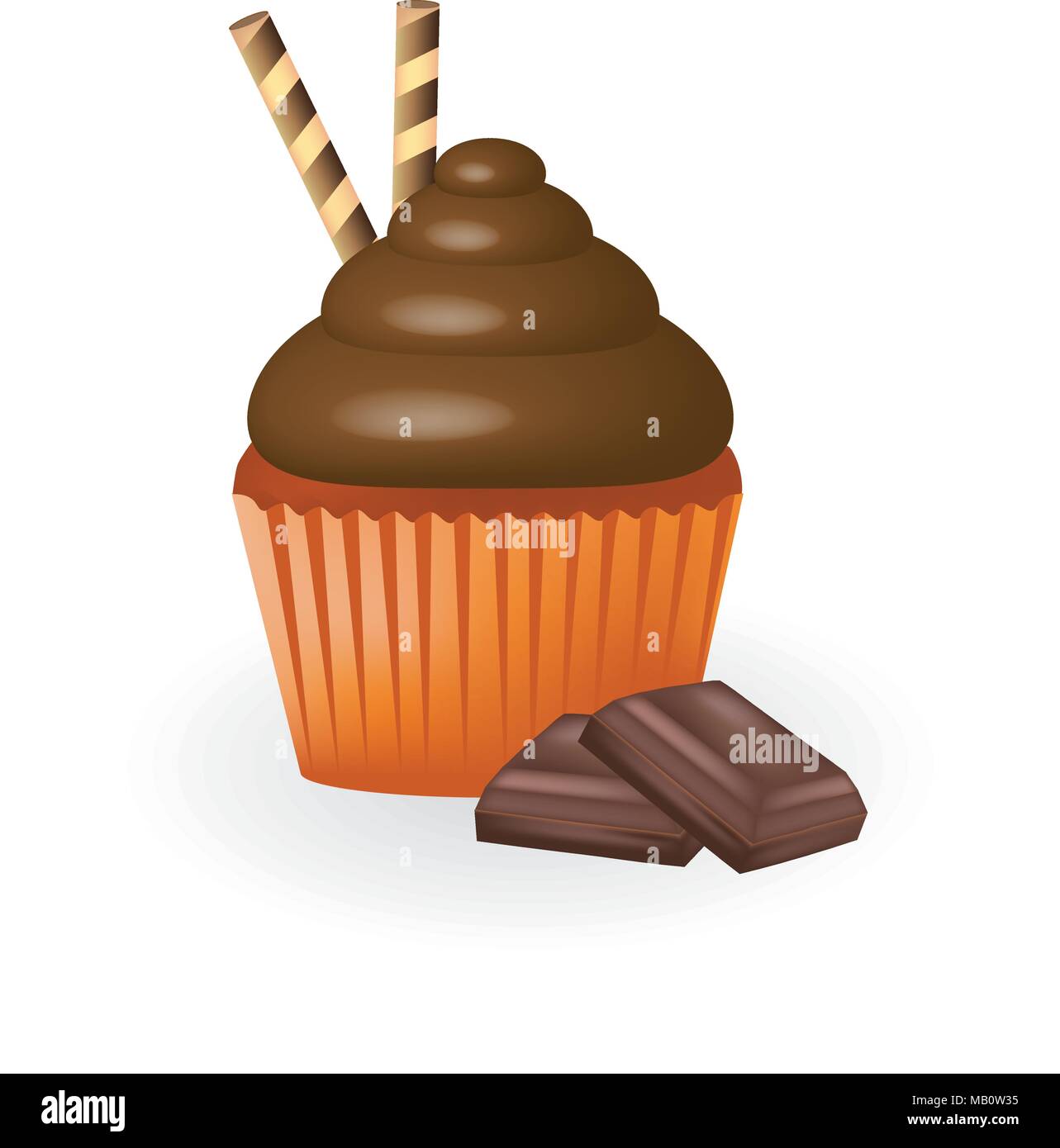 Chocolate cupcake with chocolate cube, vector Stock Vector Image & Art ...