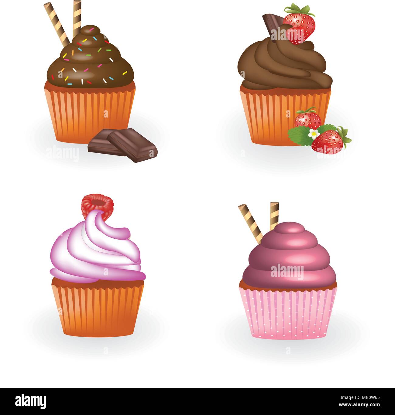 Set of four cupcakes, vector Stock Vector Image & Art - Alamy