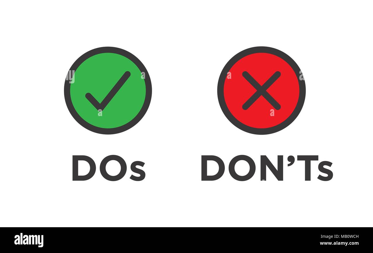 Do and Don't or Good and Bad Icons w Positive and Negative Symbols ...