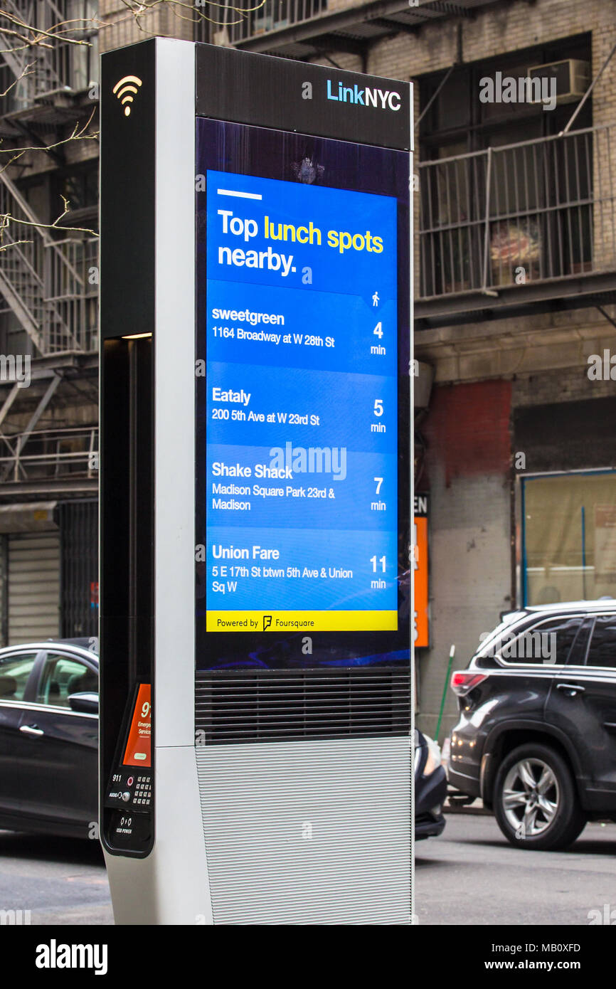 NEW YORK CITY - MARCH 29, 2018: LinkNYC Wi-fi kiosk on the street in ...