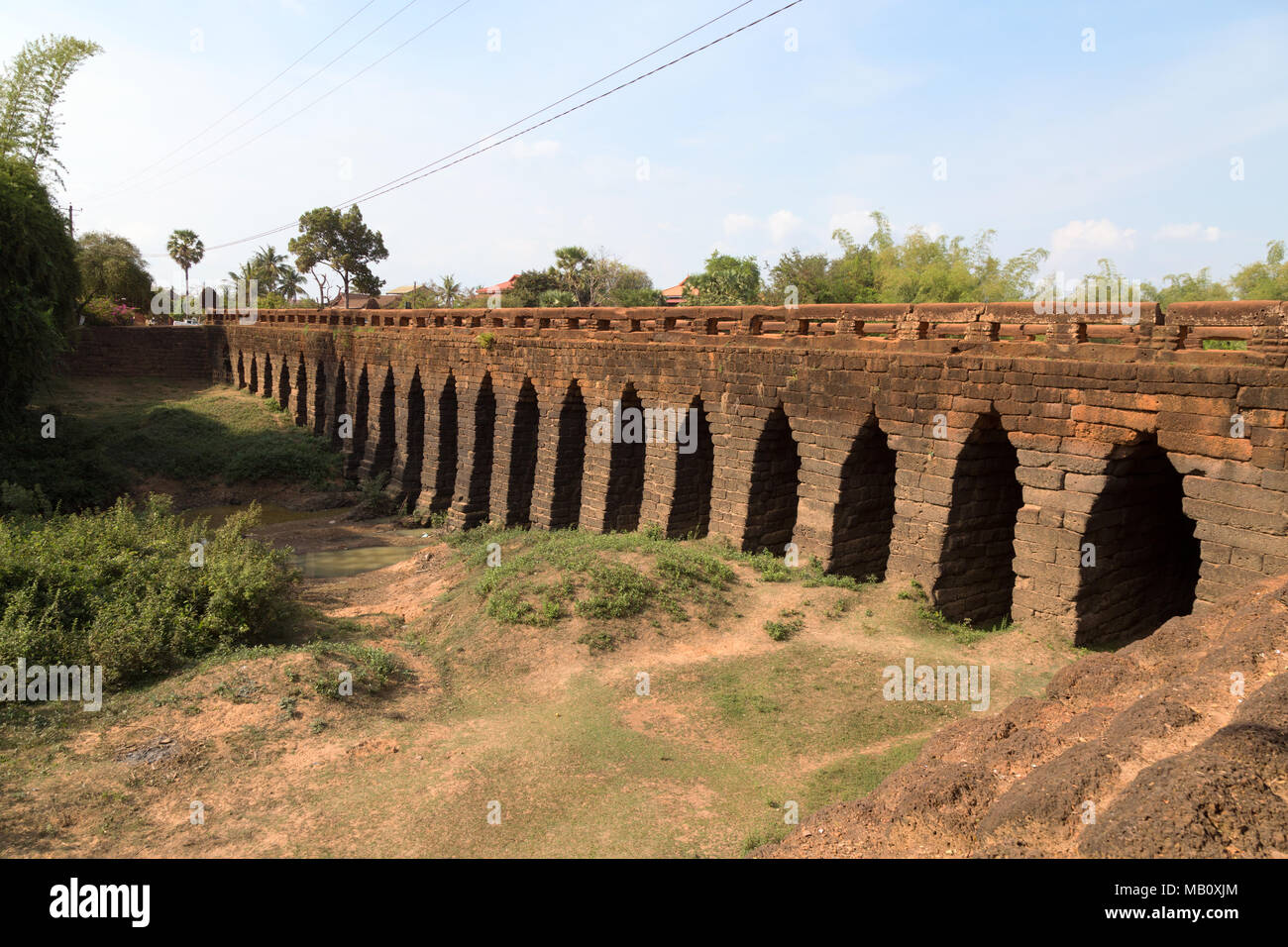 The Naga bridge, an ancient stone bridge, Kampong Thom, Cambodia, Asia ...