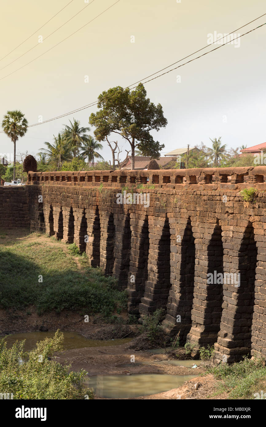 The Naga bridge, an ancient stone bridge, Kampong Thom, Cambodia, Asia ...