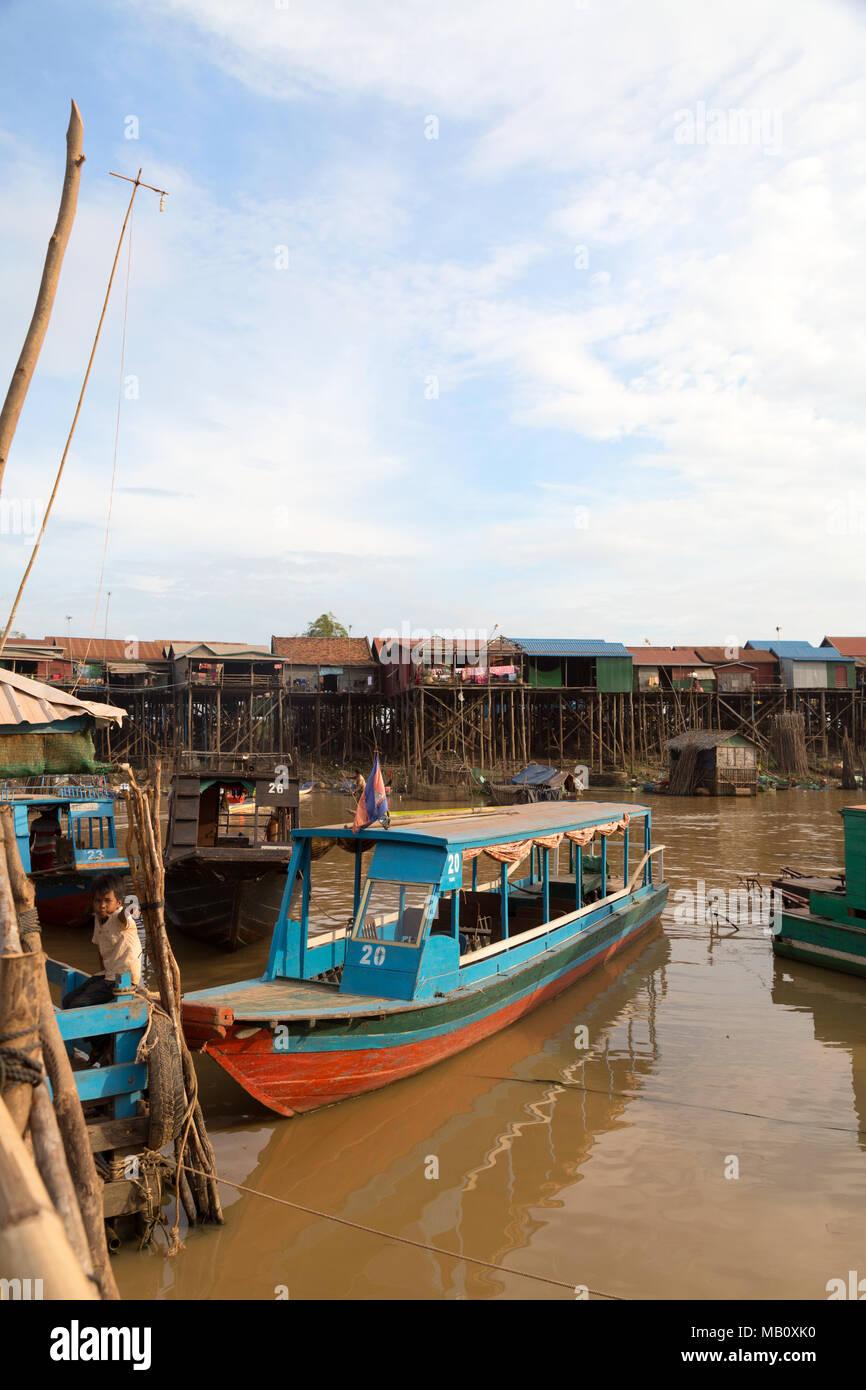 Tonle Sap Cambodia - boats and stilt houses in a floating village ...