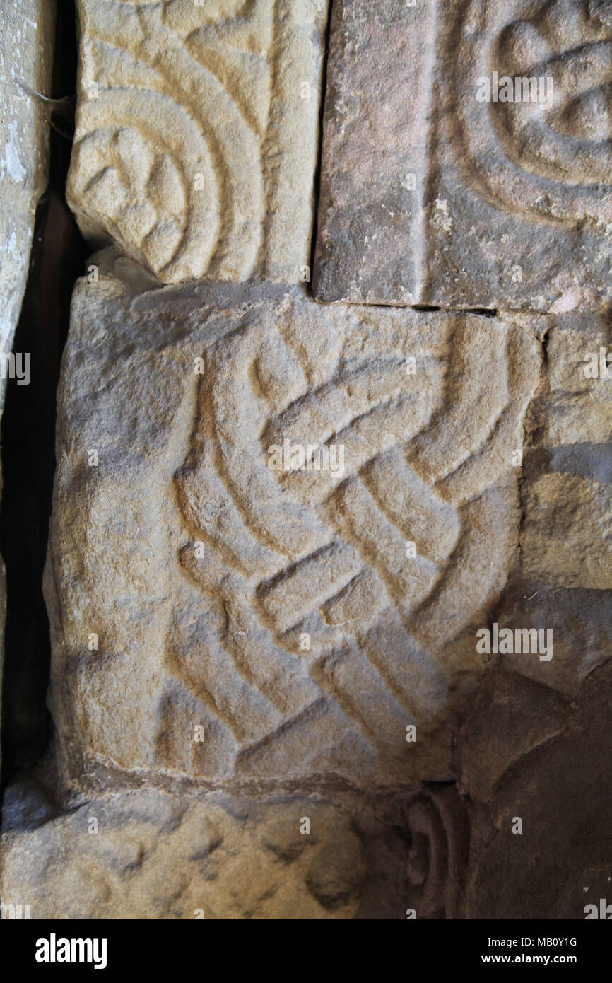 Medieval Norse patterned stones displayed at Bakewell Church Stock ...