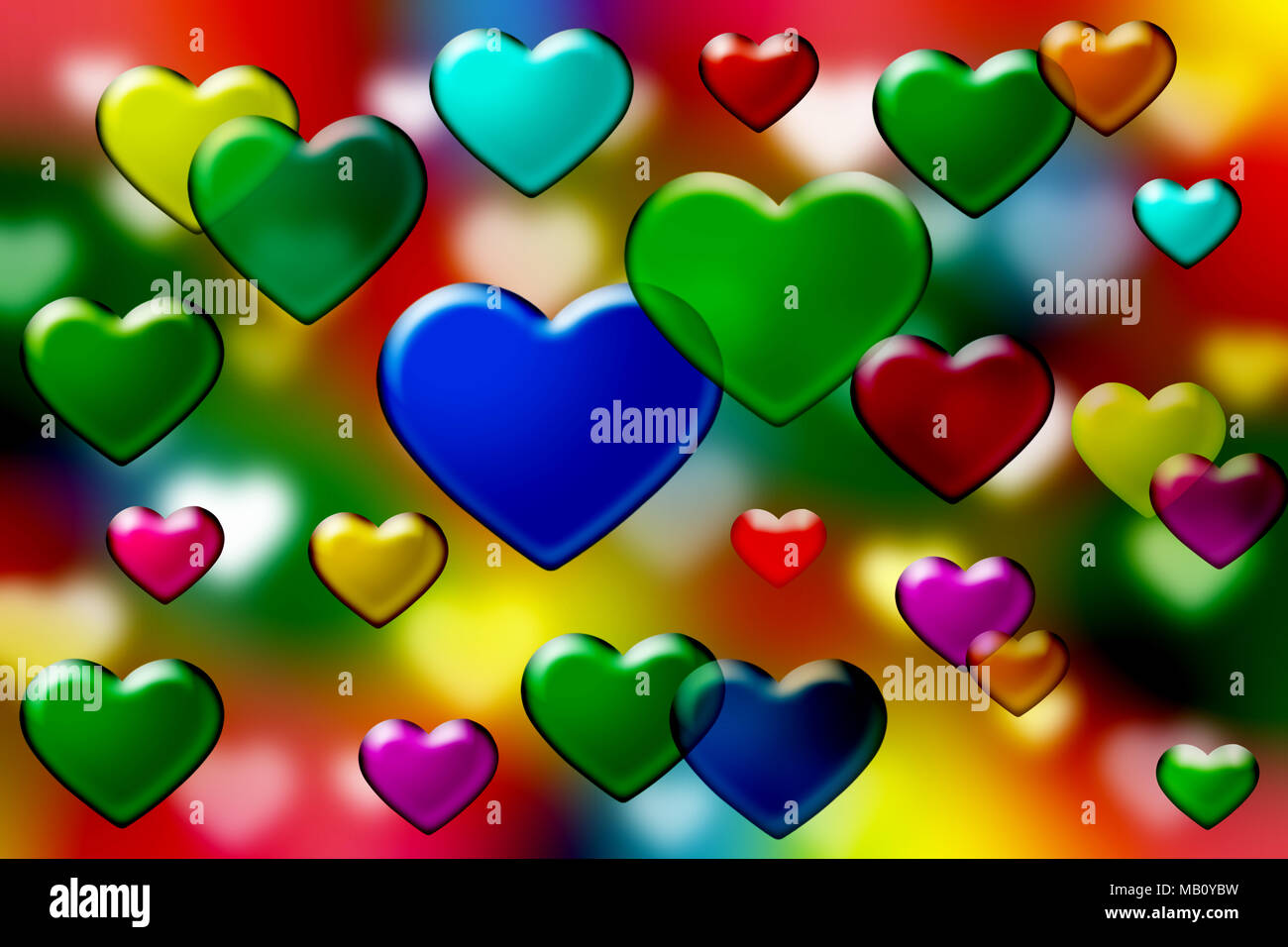 Surround multi-colored hearts of different sizes on a background of ...