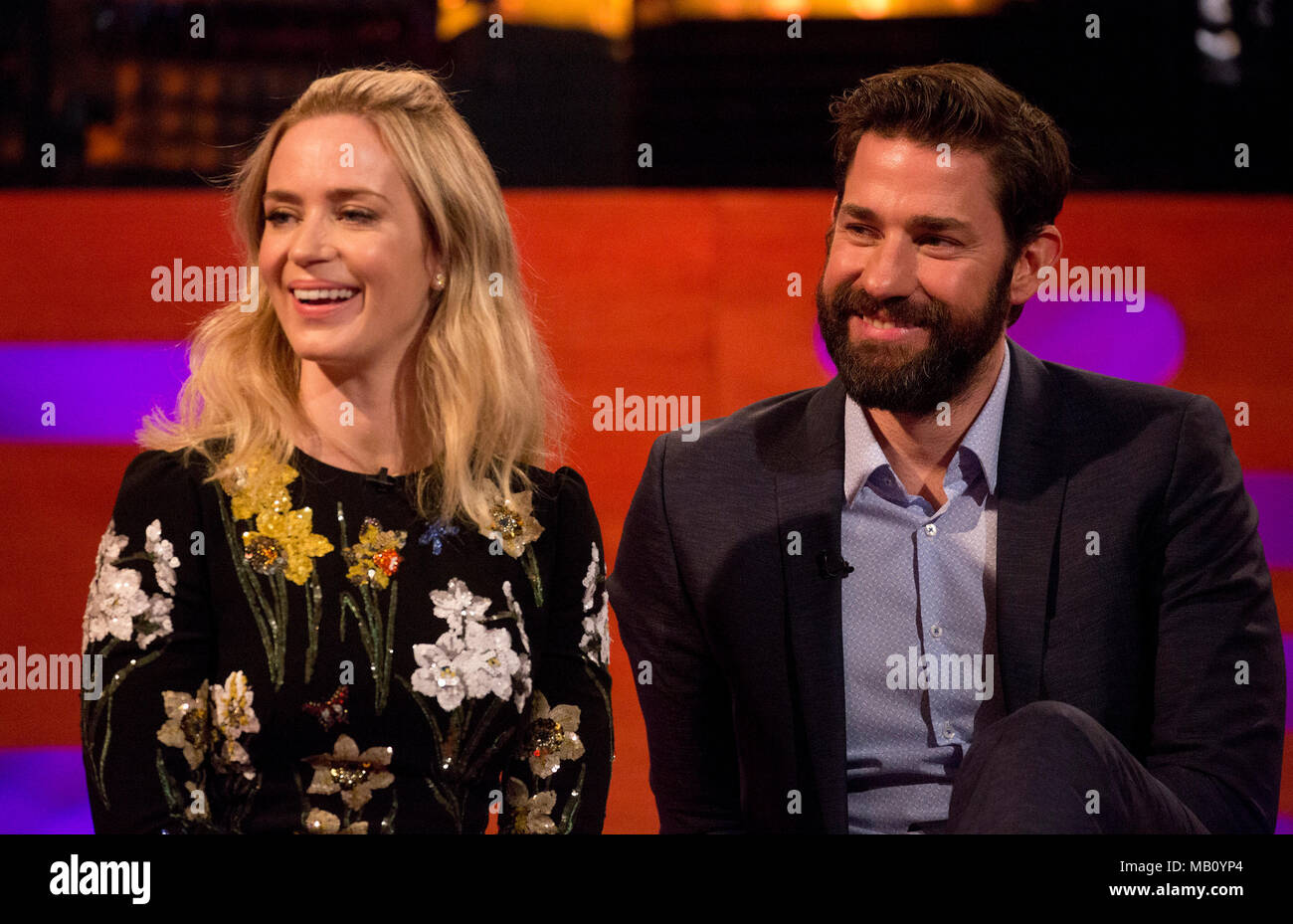 Emily Blunt and John Krasinski during filming for the Graham Norton ...