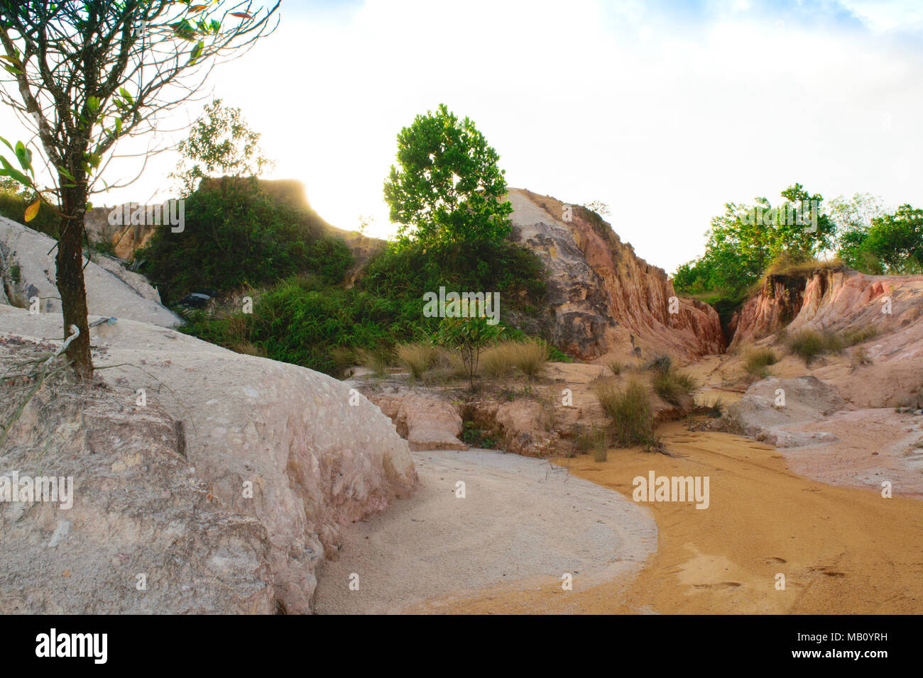 scenic landscape blue lake and white sands against blue sky at Galang ...