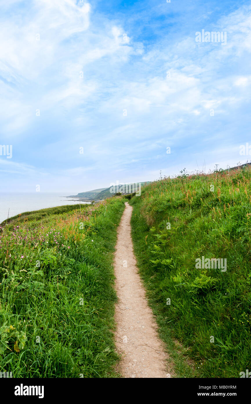 Coastal path in Portscatho, Roseland Peninsula, Cornwall, UK Stock ...