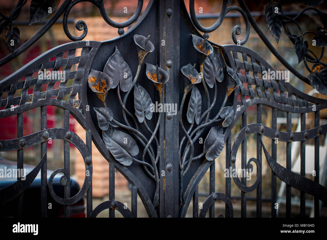 decorative parts of metal gates, elements of hand forging Stock Photo ...