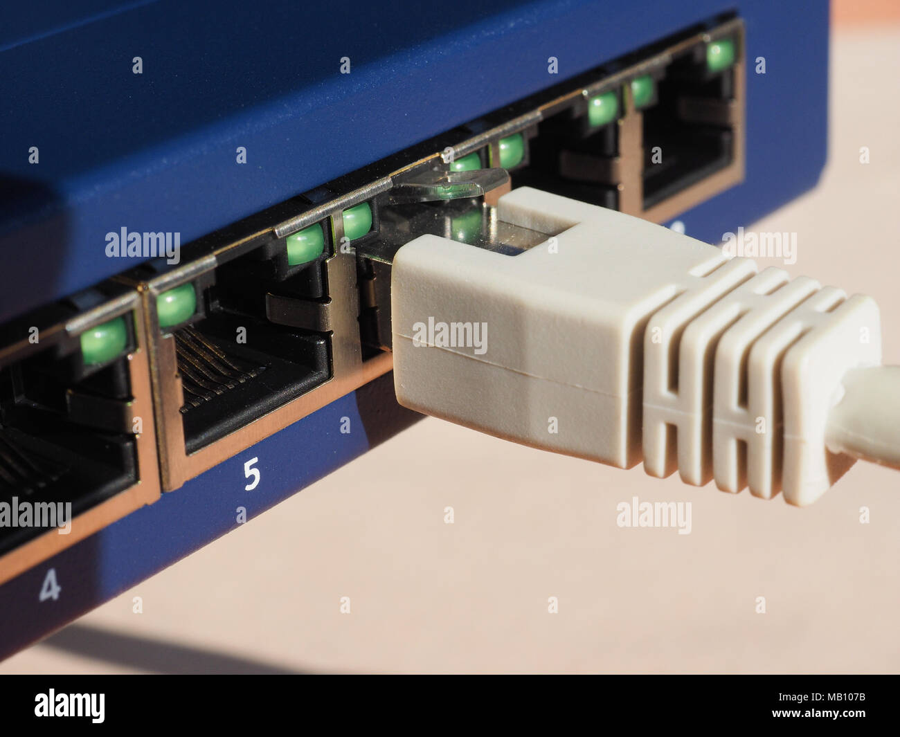 Modem router switch with ports for RJ45 plug in LAN local area network ...