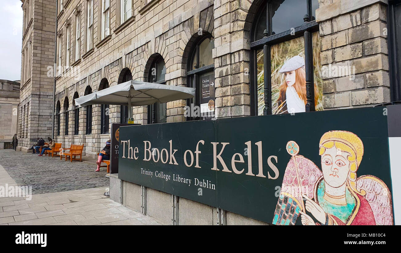 Famous Book of Kells at Trinity College in Dublin - DUBLIN / IRELAND - MARCH 21, 2018 Stock ...