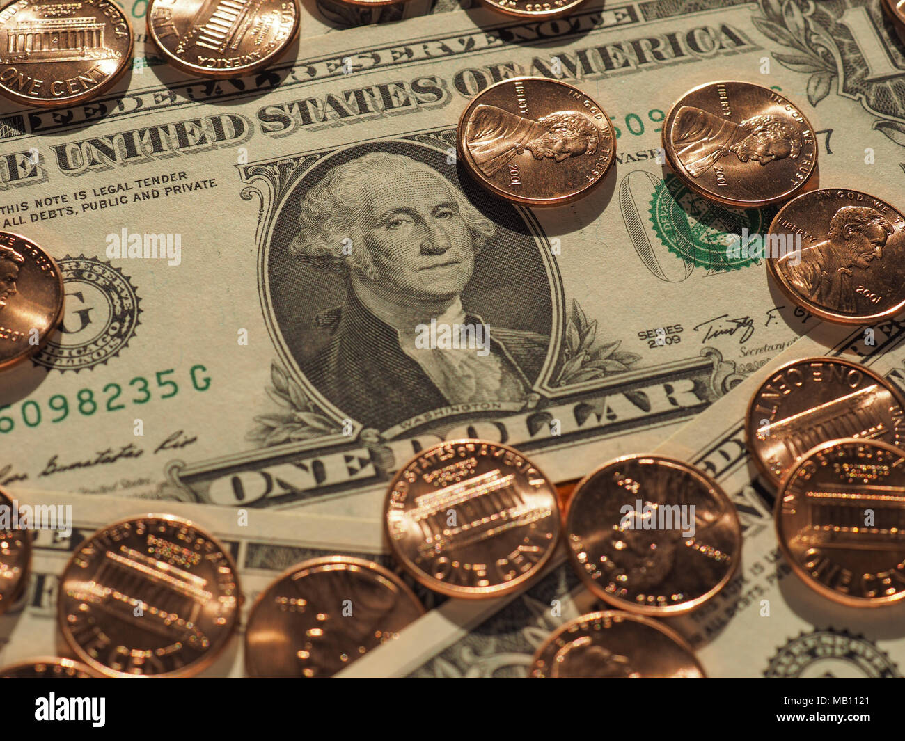 Dollar banknotes and coins (USD), currency of United States Stock Photo ...