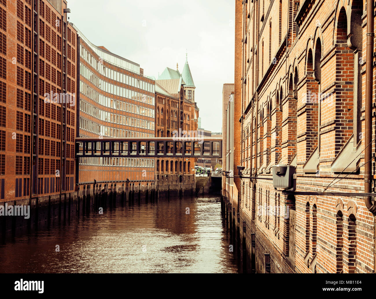 Post card view amber house in Germany Hamburg, modern european s Stock ...