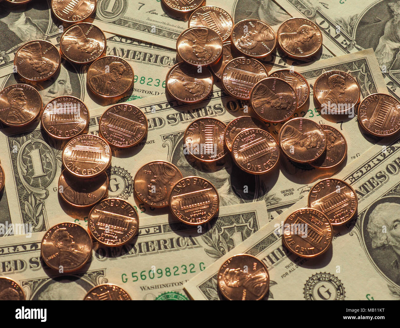 Dollar banknotes and coins (USD), currency of United States Stock Photo ...