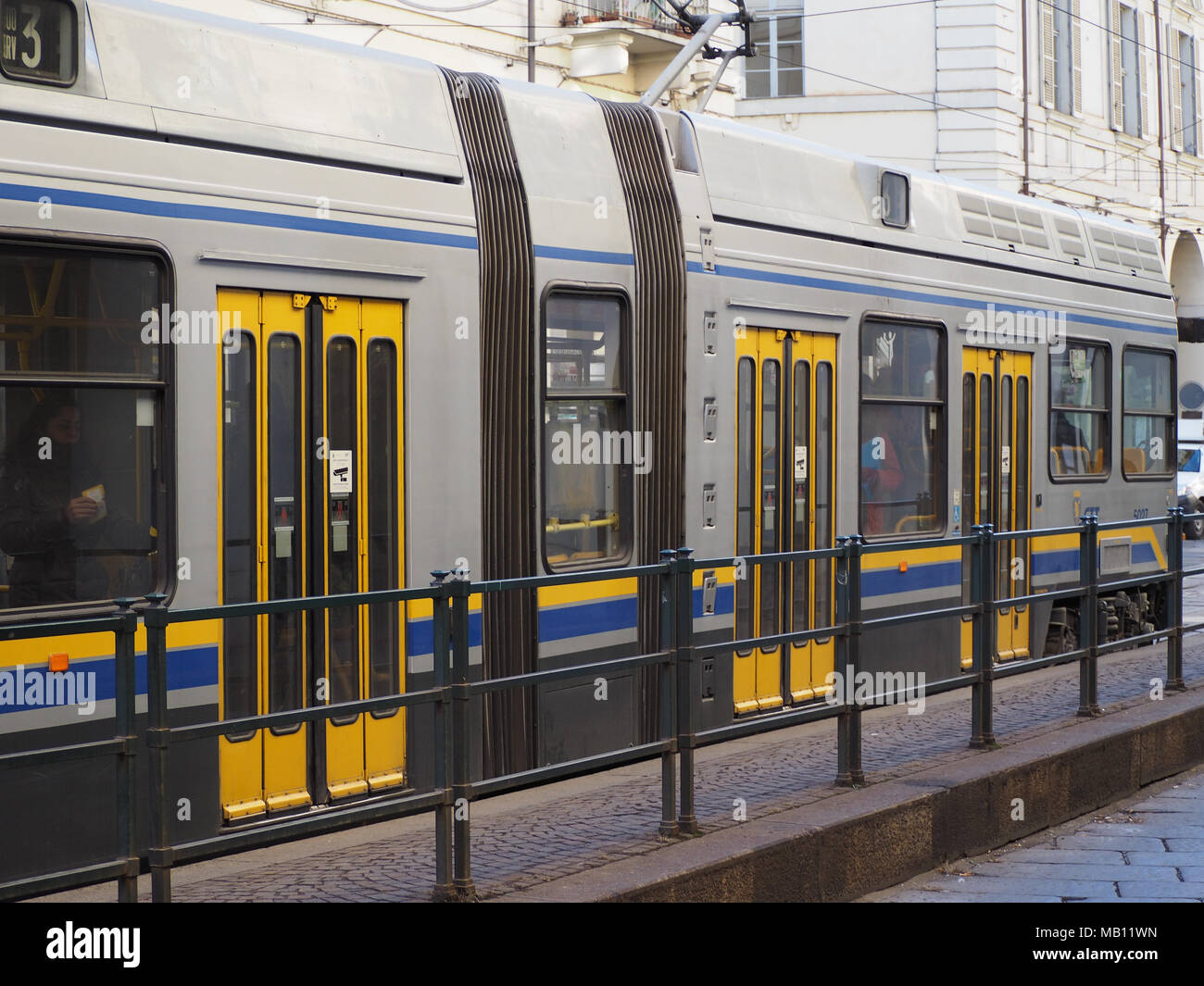 TURIN, ITALY - CIRCA JANUARY 2018: Tramway train for public transport ...