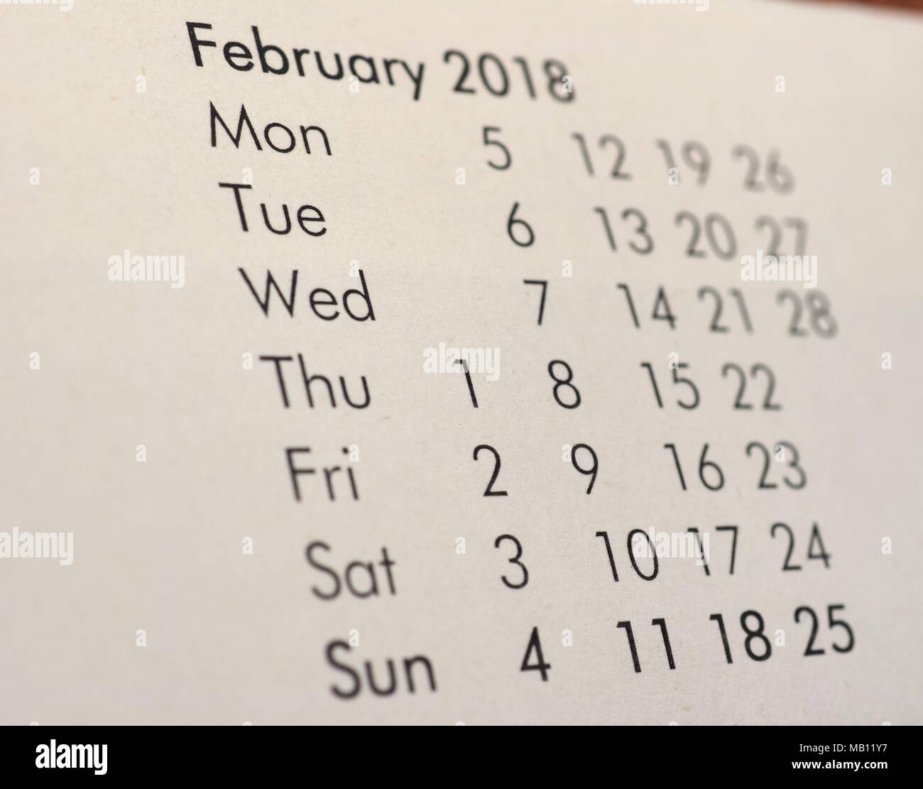 detail of a calendar page with dates Stock Photo - Alamy