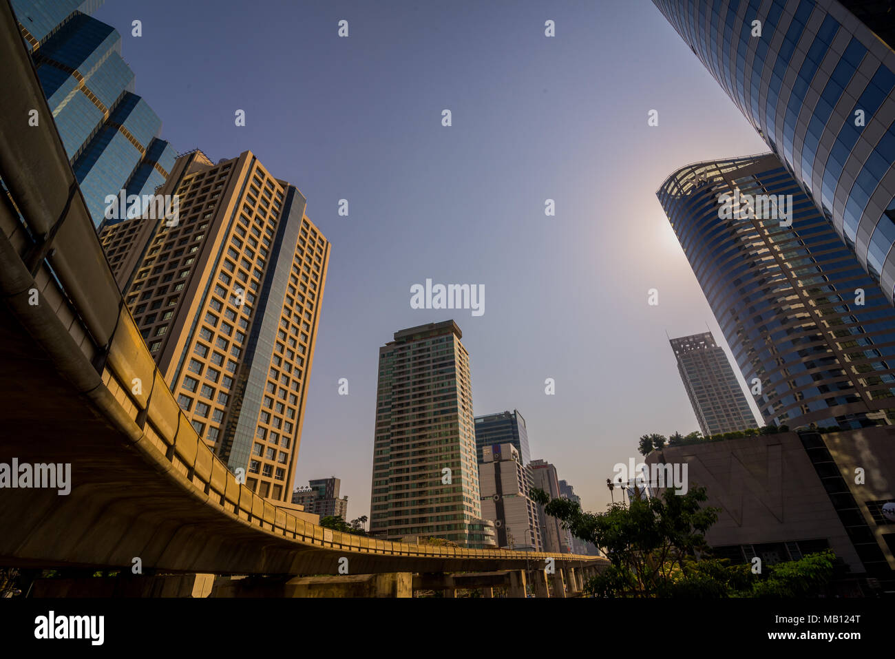 cityscape of modern office building & bridge at Chong Nonsi in Bangkok ...