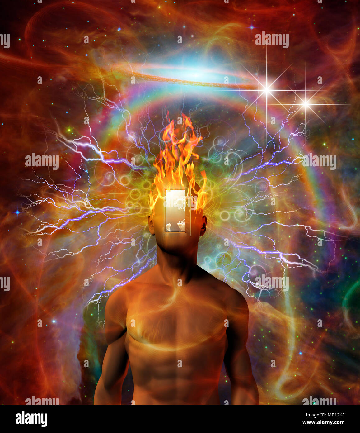 Man with burning head in cosmic space Stock Photo - Alamy