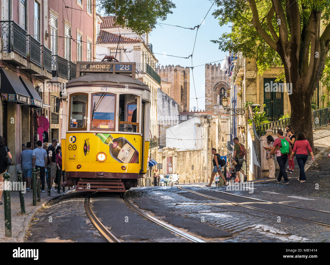 27 October 2017 - Lisbon, Portugal. A unique, electric tram is the ...
